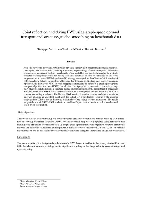 Pdf Joint Reflection And Diving Fwi Using Graph Space Optimal