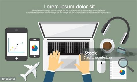 작업 데스크톱 평면도 사무실 책상 테이블 복사 공간 평면 벡터 일러스트 레이 션 0명에 대한 스톡 벡터 아트 및 기타 이미지 0명 꽃 식물 노트북 Istock