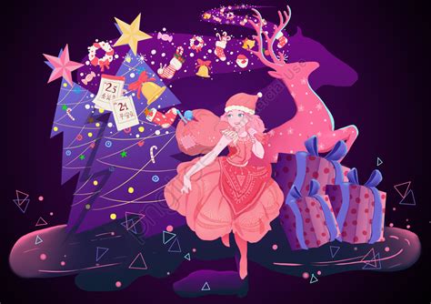 聖誕節平安夜少女的禮物 平安夜 聖誕節 少女插畫素材桌布背景免費下載 免版稅