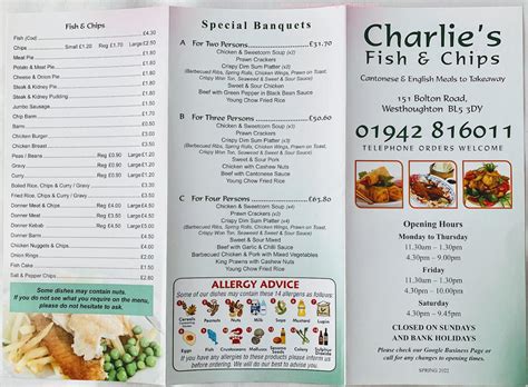 Menu At Charlies Chippy Bolton