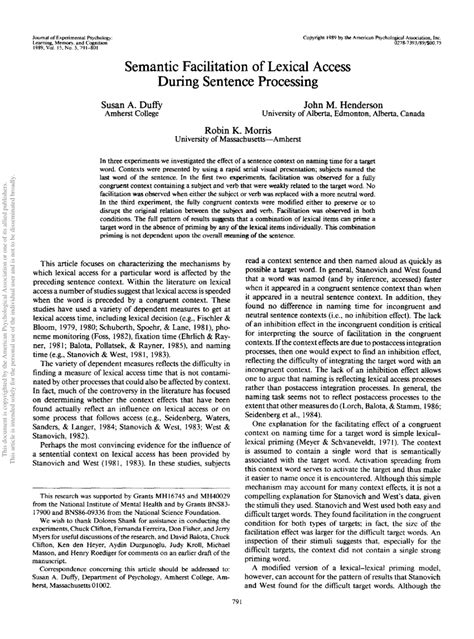 Semantic Facilitation Of Lexical Access During Sentence Processing