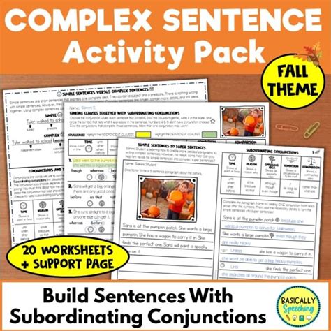 Complex Sentence Practice With Subordinating Conjunctions Fall Writing Pack