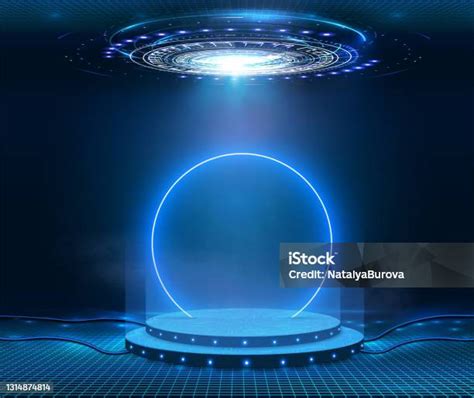 환상적인 현대 미래 네온 블루 원 연기 포털 제품 라이트 플랫폼을 위한 스테이지 원 벡터 Hud Gui Ui 인터페이스 화면