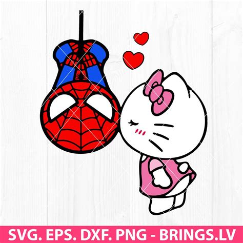 Spiderman And Hello Kitty Kissing Svg Spider Man Kissing Kitty Svg