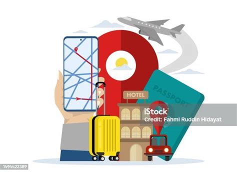 여행과 관광 개념 여름 방학 및 항공 여행 배너 해외 여행 연말연시가 다가오고 있습니다 호텔 예약 흰색 배경에 플랫 벡터 그림입니다 도로지도에 대한 스톡 벡터 아트 및 기타