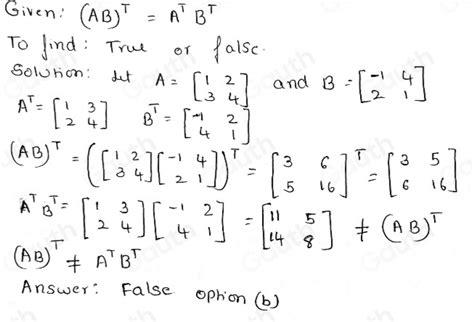 solved the transpose of the product of two matrices equals the product