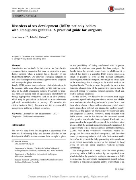 Disorders Of Sex Development DSD Not Only Babies With Ambiguous Genitalia A Practical Guide
