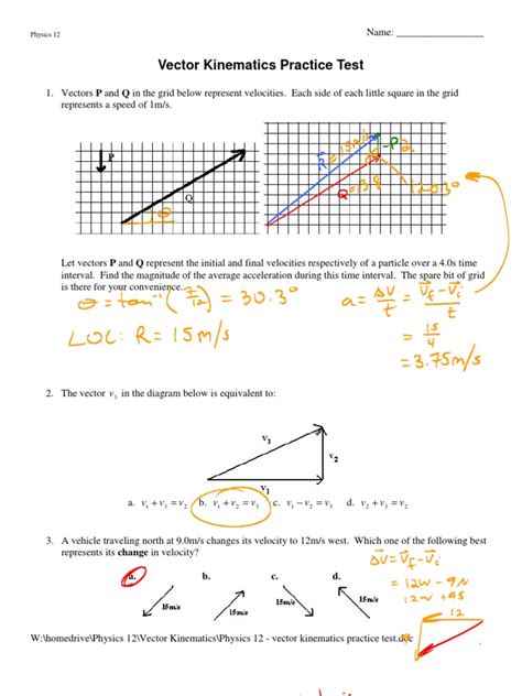 Physics 12 Vector Kinematics Practice Test Key Pdf Kinematics Physics 12 Vector Kinematics Practice Test Key Pdf Kinematics
