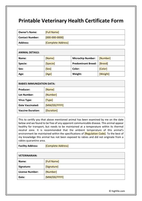 Printable Veterinary Health Certificate Form Free Printable Forms