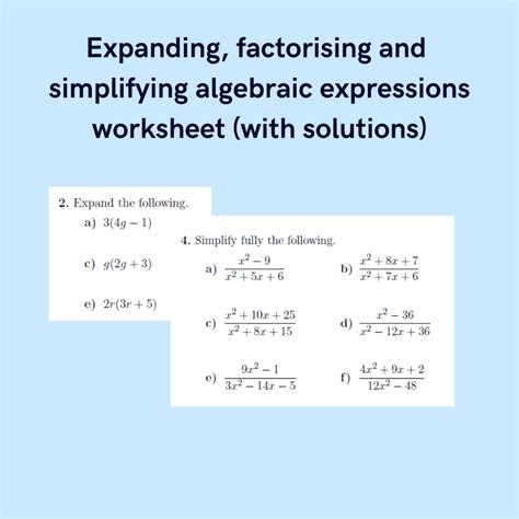 Expanding Factorising And Simplifying Algebraic Expressions Worksheets Library