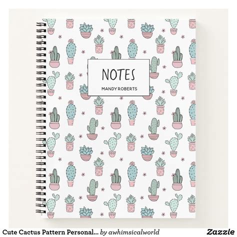 Cute Cactus Pattern Personalized Spiral Notebook Cute Spiral