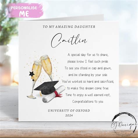 Personalised Daughter Poem Graduation Card With Cap Scroll And