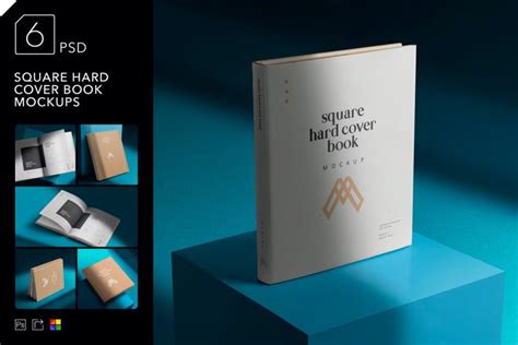 Square Hard Cover Book Mockups 立式精装硬面书籍书本封面设计贴图ps样机素材国外设计模板 UIGUI 国外高品质