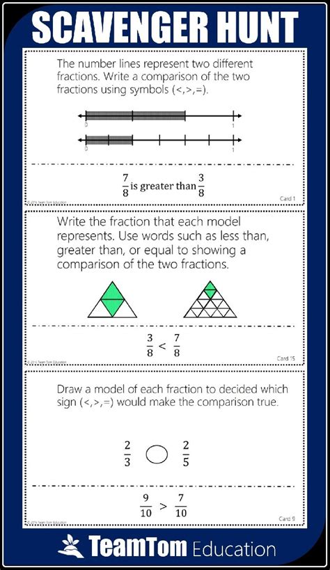 Comparing Fractions Scavenger Hunt Teamtom Education