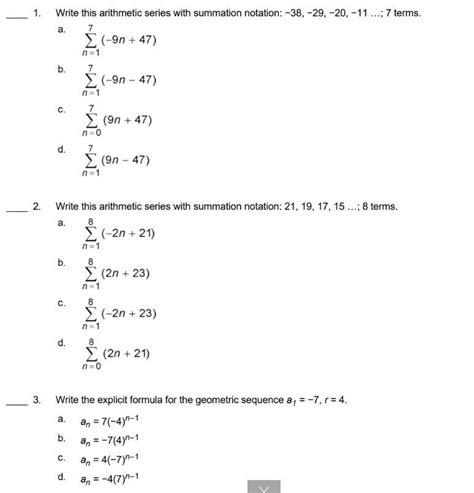 solved 1 write this arithmetic series with summation