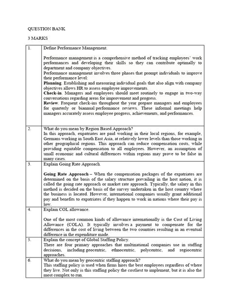 Question Bank Ihrm 2nd Internals Pdf Cost Of Living Motivation