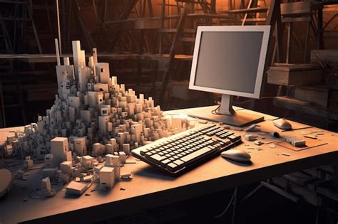 premium ai image there is a computer on a desk with a keyboard and a