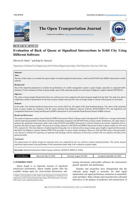 Pdf Evaluation Of Back Of Queue At Signalized Intersections In Erbil City Using Different Software