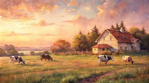 Farm Haus Farm Scene Painting Ingrain Wallpaper Farm Pictures