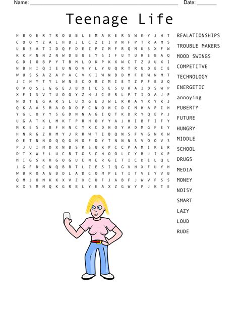 Hard Teenage Word Searches Printable Worksheets