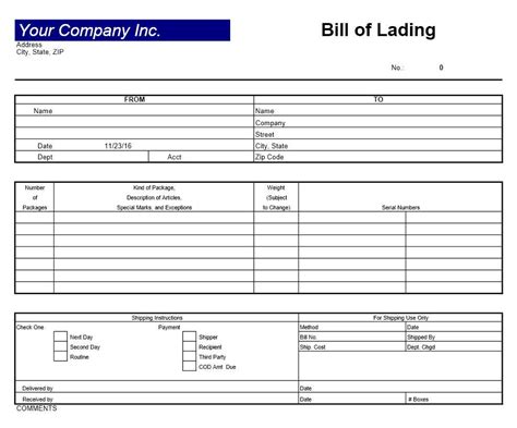 Bill Of Lading Template Excel