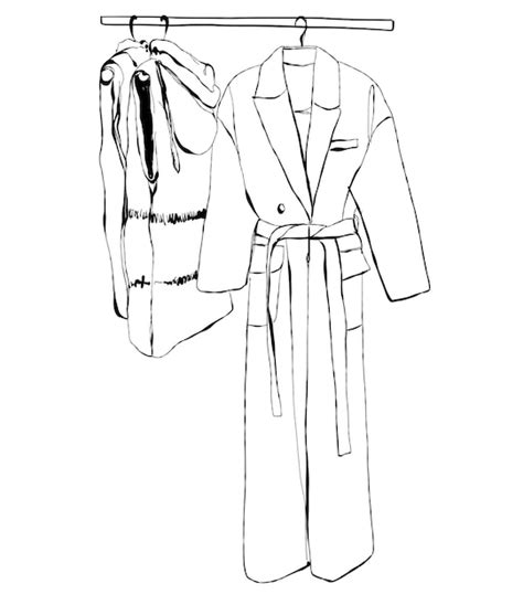 Premium Vector Outline Of A Bathrobe Hanging On A Hanger From Black Lines Isolated On A White