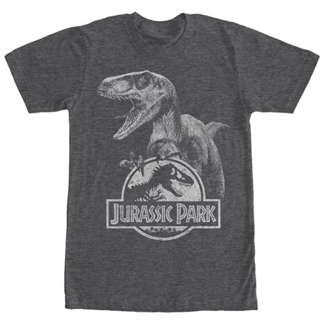 Mens Jurassic Park Raptor Logo Graphic Tee Charcoal Heather Small