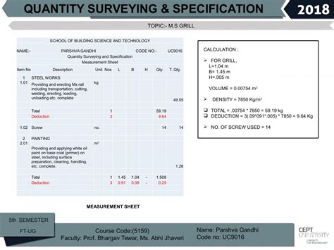 Quantit Surveying And Specifications Cept Portfolio
