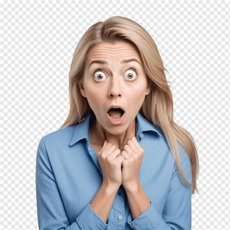 Woman With Blue Shirt With Surprise Png Pngwing