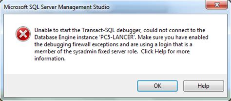 Sql Server Debugging Firewall Error In SQLServer Stack Overflow