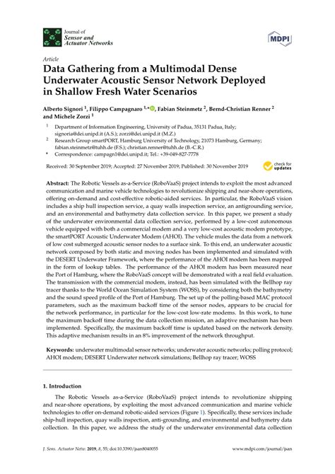 Pdf Data Gathering From A Multimodal Dense Underwater Acoustic Sensor Network Deployed In