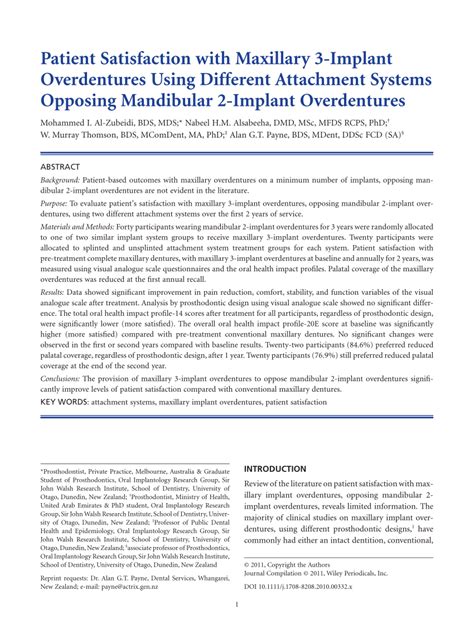 Pdf Patient Satisfaction With Maxillary 3‐implant Overdentures Using Different Attachment