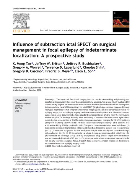 Pdf Influence Of Subtraction Ictal Spect On Surgical Management In Focal Epilepsy Of