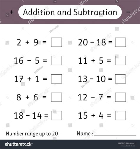 Addition Subtraction Number Range 20 Mathematics Stock Vector Royalty Free 2191440647