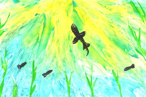 수중 세계 물고기 고래 상어 낚시 깊이 조류 빛 물 예술 회화 Encaustic 예술 장식 스케치 일러스트 손으로 그린 현대 핫 왁스 고래에 대한 스톡 벡터 아트 및 기타