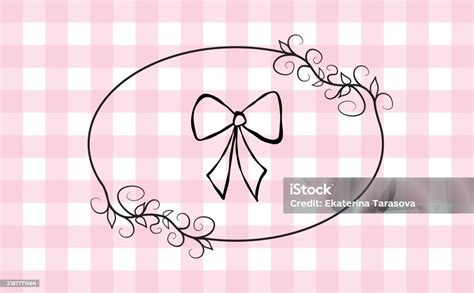 체크 무늬 핑크 흰색 배경에 화려한 프레임에 귀여운 요괴 미적 리본 활 고립된 여성스러운 빈티지 요소 벡터 일러스트 레이 션 트렌디 한 여자 헤어 스타일 액세서리 0명에