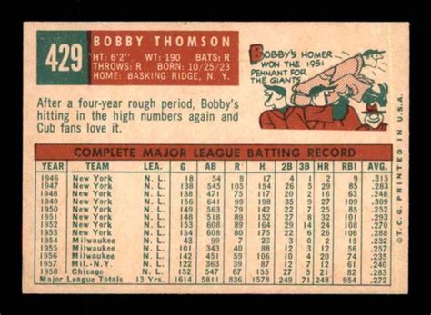 1959 Topps 429 Bobby Thomson Vgex X3052345 Ebay