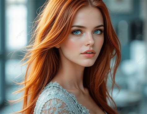 Stunning Women With Red Hair And Blue Eyes Photo Backdrop Background
