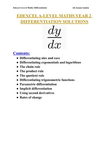 Differentiation Pearson Edexcel A Level Mathematics Worked Teaching Resources