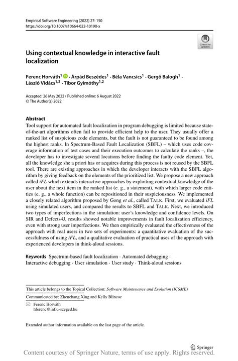 Pdf Using Contextual Knowledge In Interactive Fault Localization
