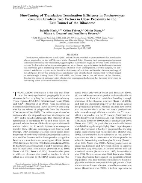 Pdf Fine Tuning Of Translation Termination Efﬁciency In · 2007 11 29 · In Eukaryotes