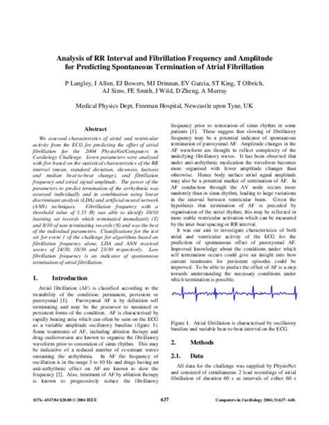 Pdf Analysis Of Rr Interval And Fibrillation Frequency And Amplitude For Predicting