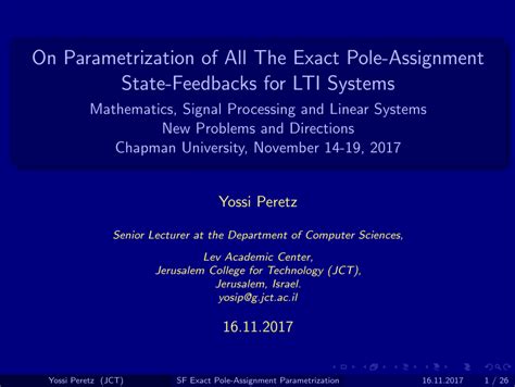 Pdf On Parametrization Of All The Exact Pole Assignment State Feedbacks For Lti Systems