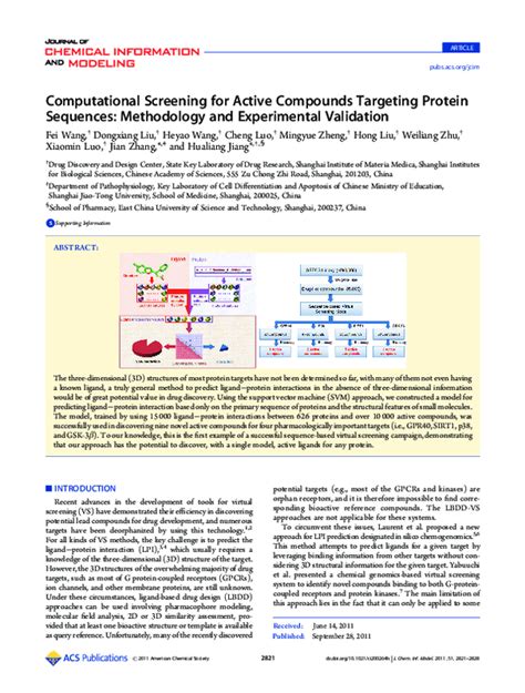 Pdf Computational Screening For Active Compounds Targeting Protein
