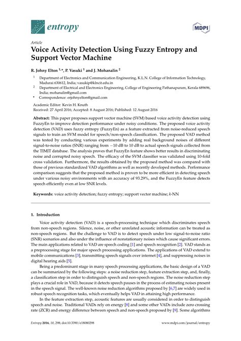 Pdf Voice Activity Detection Using Fuzzy Entropy And Support Vector