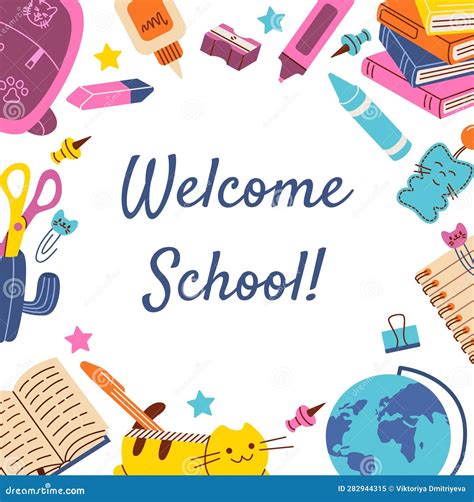 Welcom To School Vector Set Of Elements Big Educational Clipart