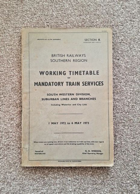British Railways Southern Region Working Timetable Of Mandatory