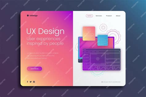 선형 평면 Uiux 방문 페이지 템플릿 무료 벡터
