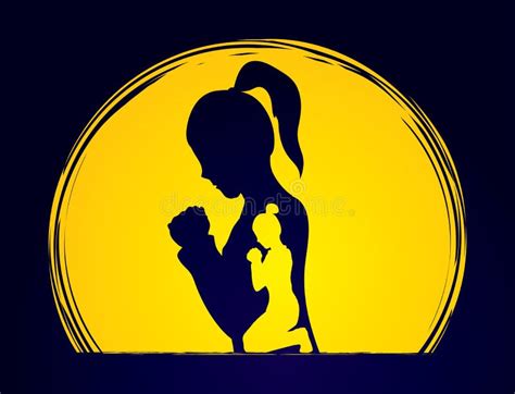 Woman Prayer Shadow Graphic Stock Vector Illustration Of Female