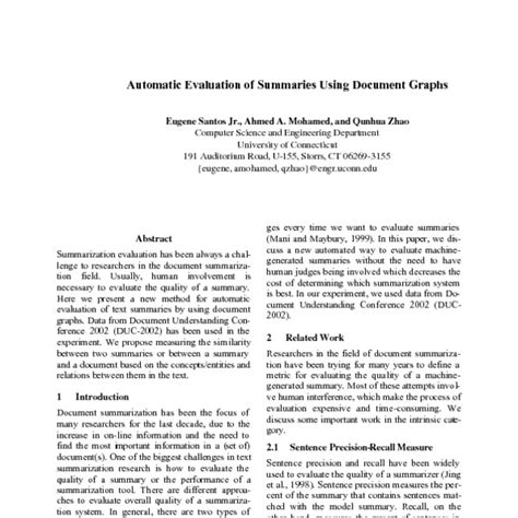 Automatic Evaluation Of Summaries Using Document Graphs Acl Anthology